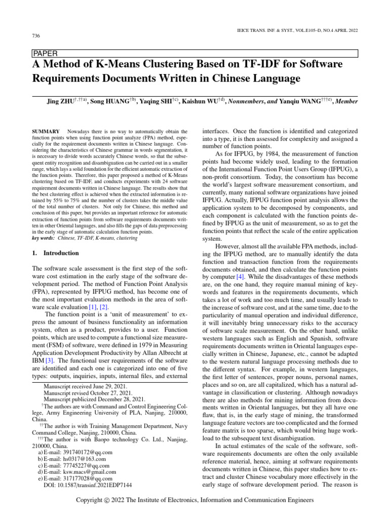 A Method of K-Means Clustering Based On TF-IDF For Software | PDF | Cluster Analysis | Principal ...