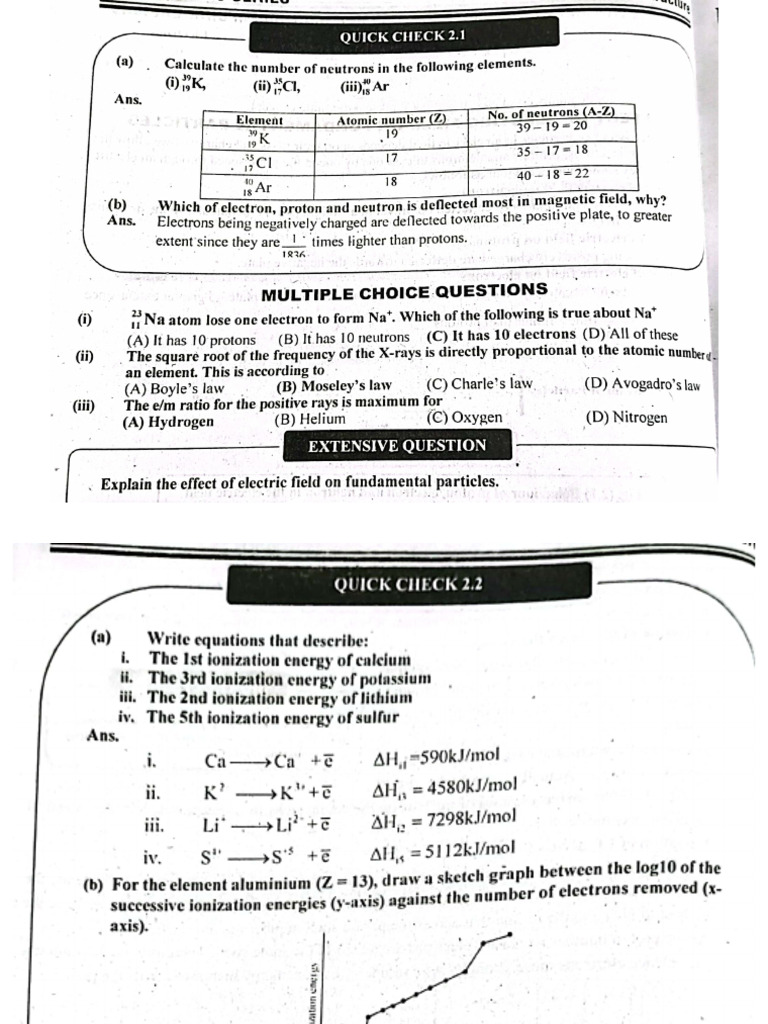 Chapter 2 (Atomic Structure) Solved Quick Checks and Exercise | PDF