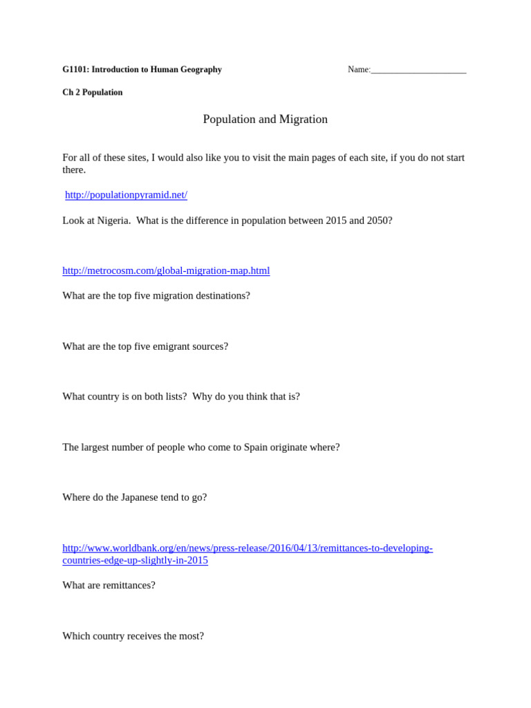 Human Geography: Population & Migration Insights | PDF