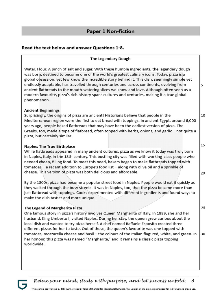 English Paper 1 2024 | PDF | Pizza