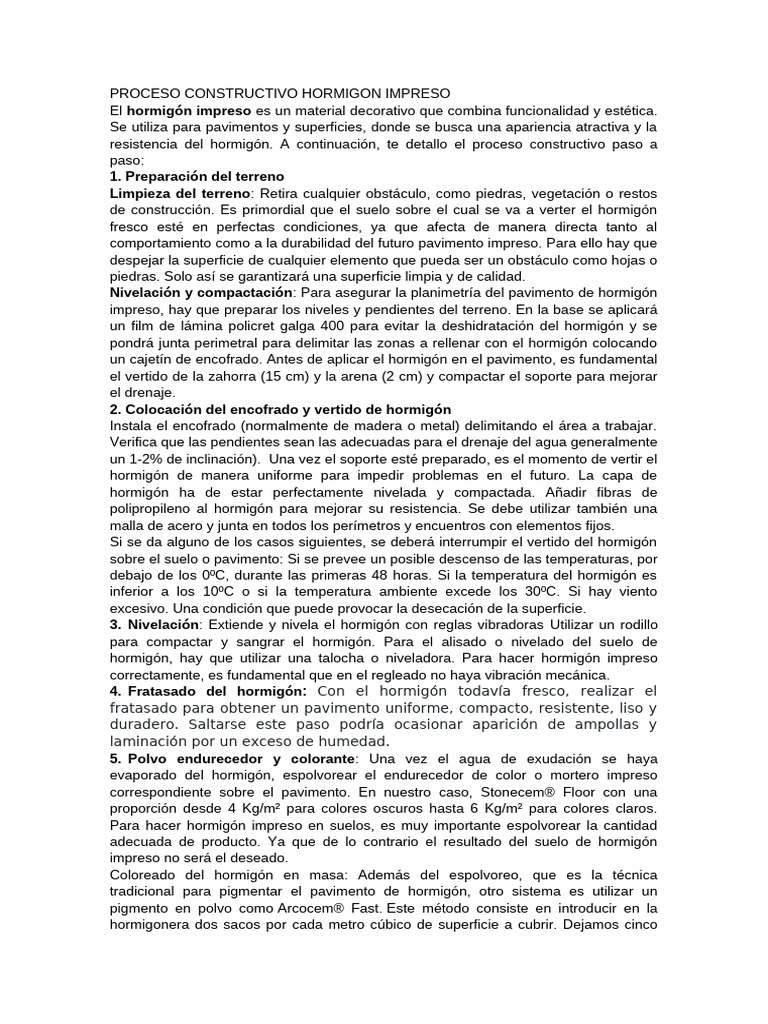 Proceso Constructivo Hormigon | PDF | Hormigón | Agua