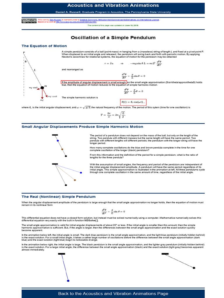 Oscillation of A Simple Pendulum | PDF | Oscillation | Pendulum