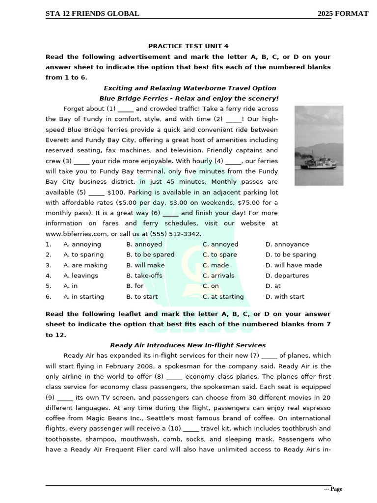 STA 12 Friends Global - Practice Test Unit 4 - 2025 Format | PDF ...