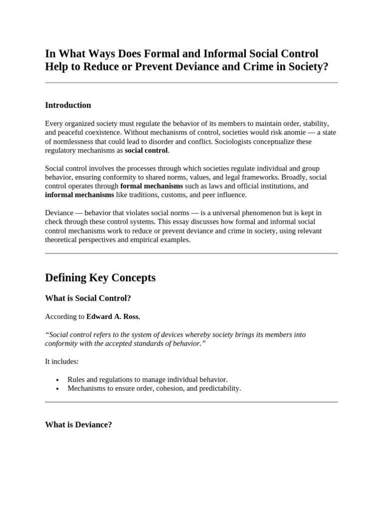 Social Control: Formal vs Informal Mechanisms | PDF | Deviance ...