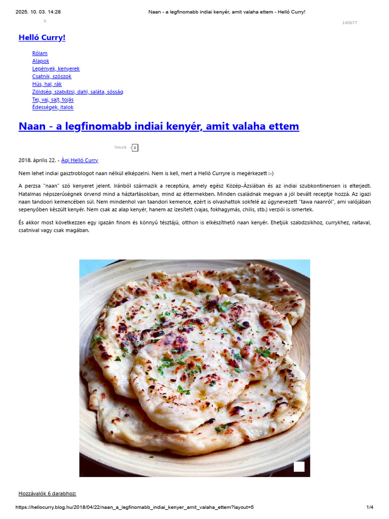 Naan - A Legfinomabb Indiai Kenyér, Amit Valaha Ettem - Helló Curry! | PDF