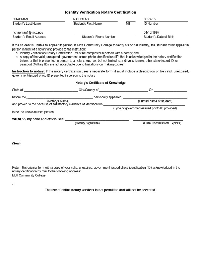 IdentityVerificationNotaryCertification Nike | PDF | Identity Document ...