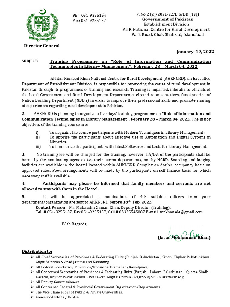 D.O Letter ICT For Library, 2022 | PDF | Pakistan | Government Of Pakistan
