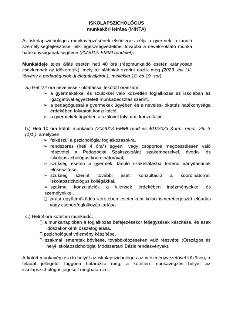 Munkakörileírás IP Minta 2024 | PDF