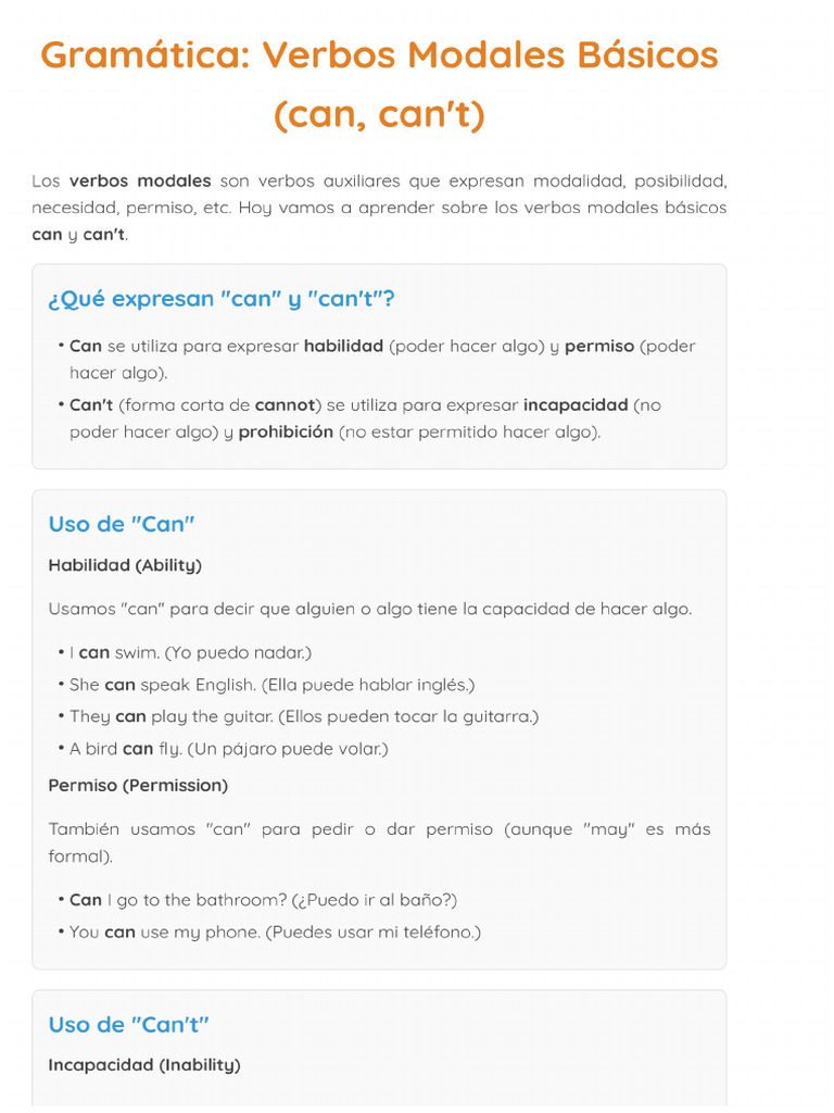 Verbos Modales Can Cant | PDF