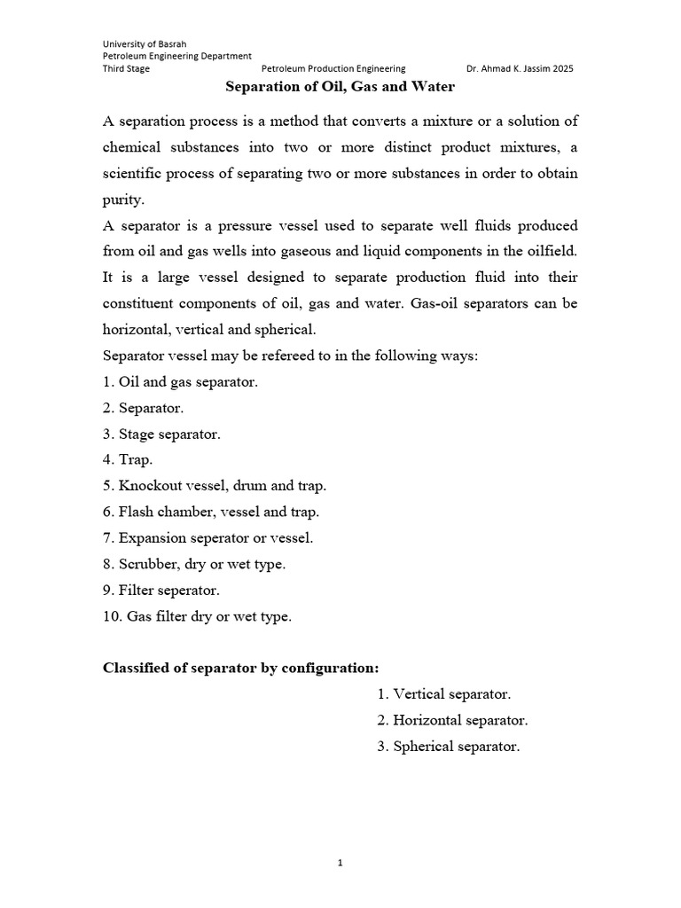 Seperation of Oil, Gas and Water | PDF | Liquids | Soft Matter