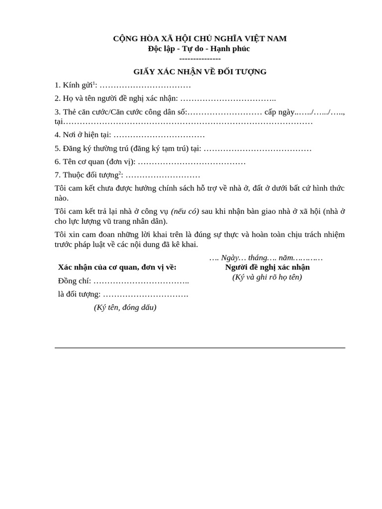 Mau Xac Nhan Doi Tuong Thuoc Quan Doi | PDF