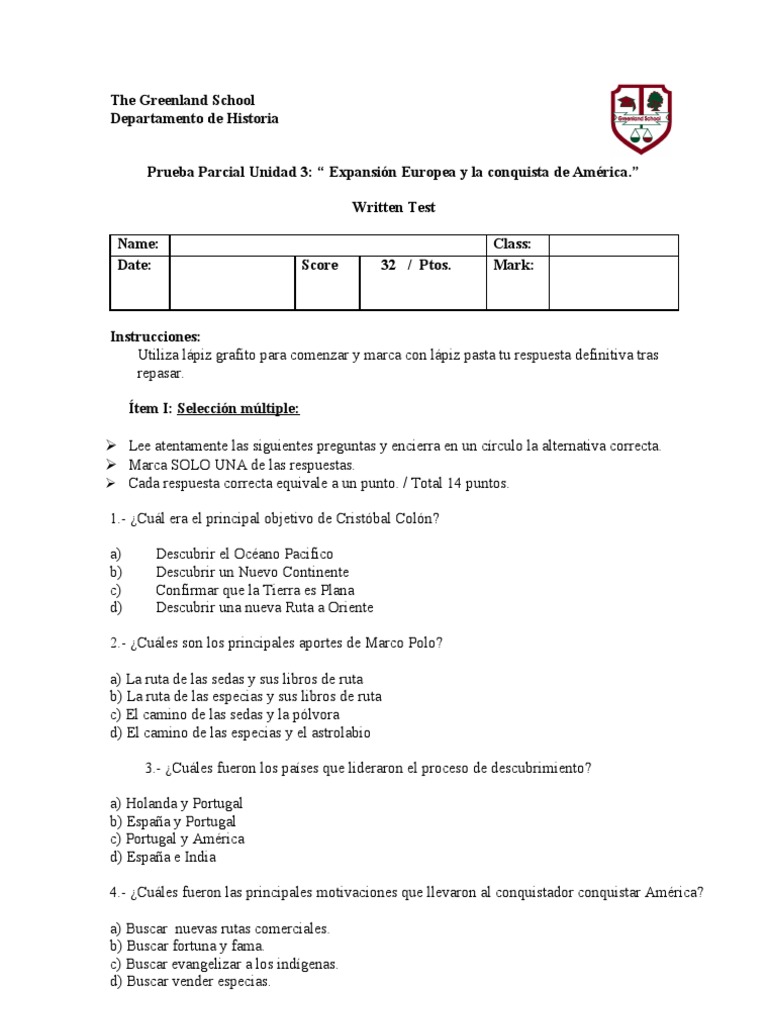 Prueba de La Conquista de America.