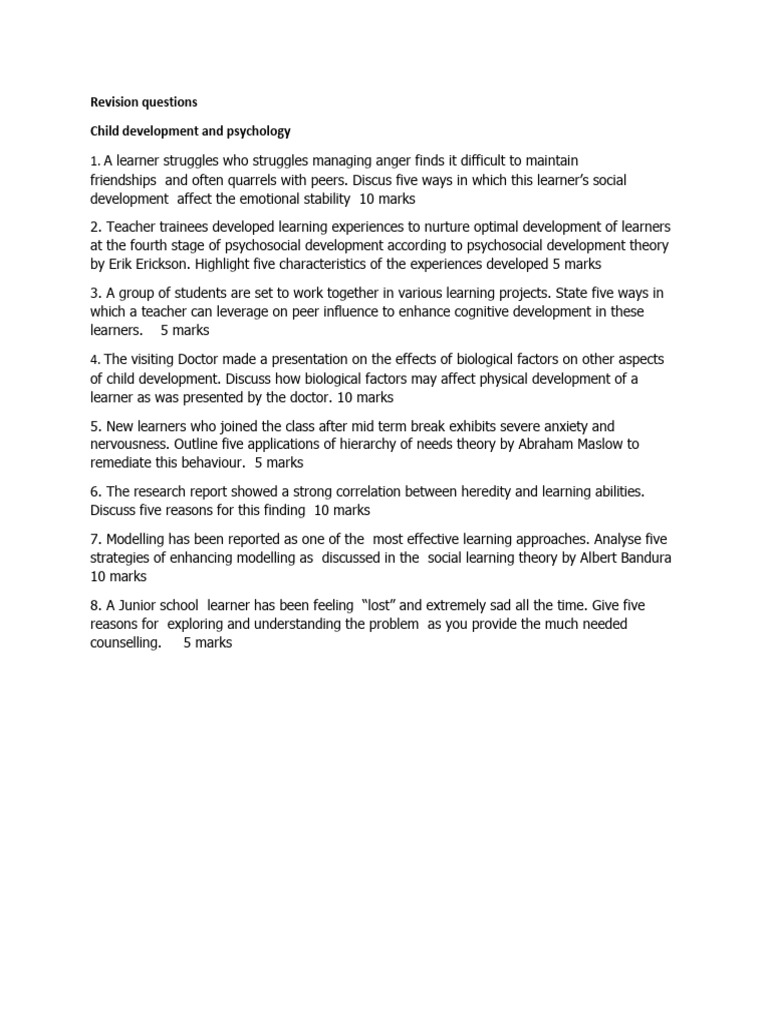 Child Development & Psychology Revision Guide | PDF