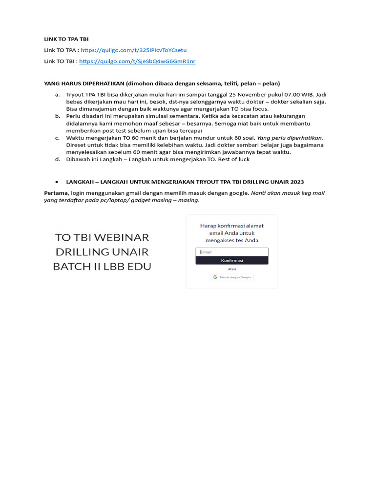 Panduan Untuk Try Out TPA TBI LBB EDU Webinar Drilling Unair Batch II ...
