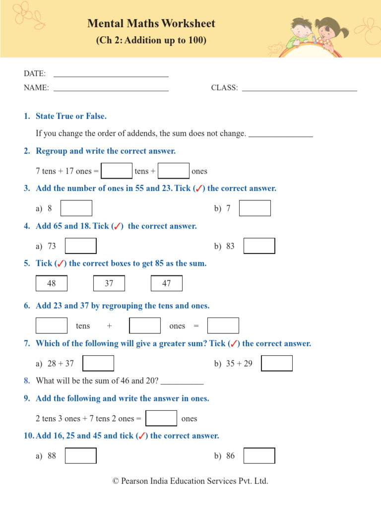 Mental Math Worksheet (Ch2) Grade 2 | PDF
