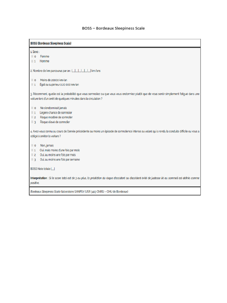 BOSS Bordeaux Sleepiness Scale | PDF