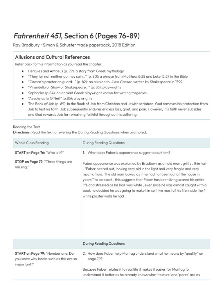 Dalmat Shabani - 6 Fahrenheit 451 Section 6 (Pages 76-89) During ...