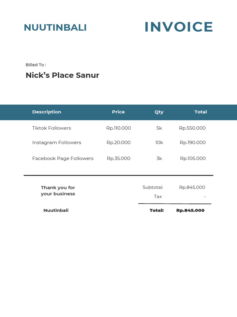 Social Media Follower Invoice | PDF