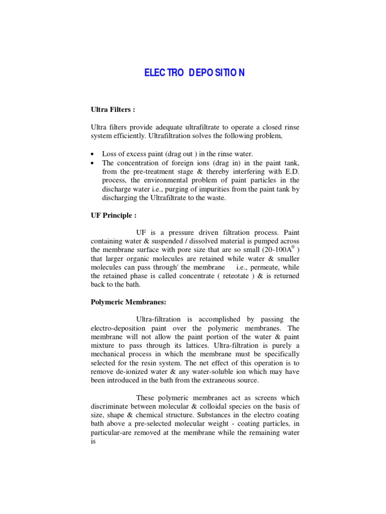 Electro Deposition | PDF | Membrane | Chemistry