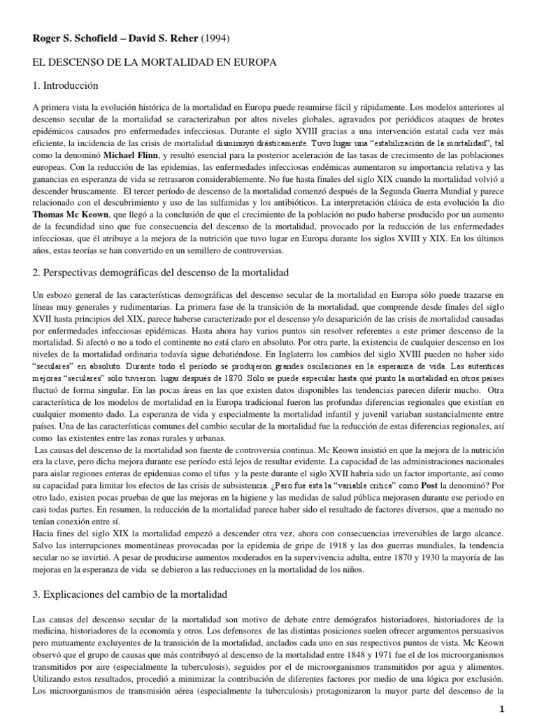 Resumen - Roger Schofield - David Reher (1994) | PDF | Tasa de ...