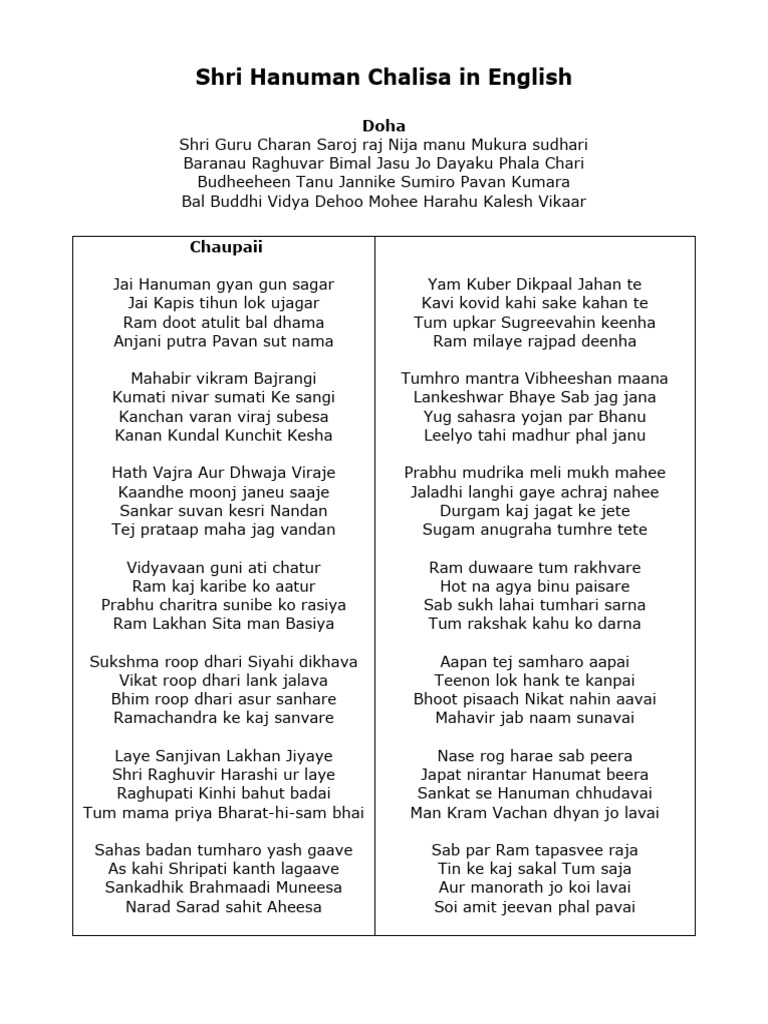 Shri Hanuman Chalisa: English Translation | PDF | Vaishnava Texts | Rama