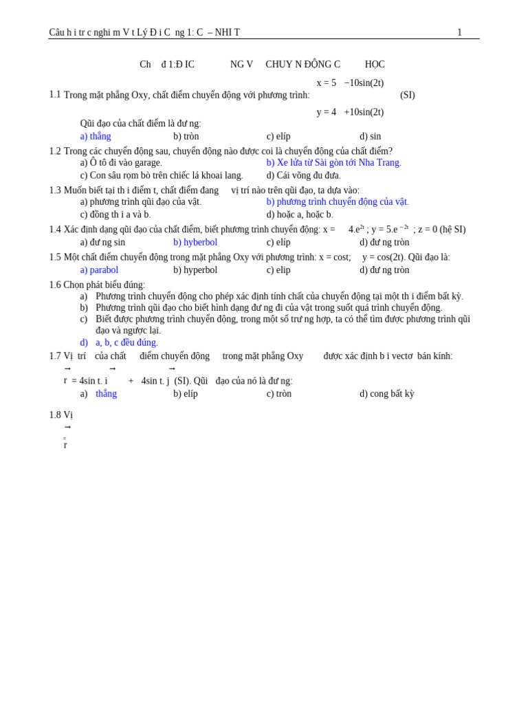 Cau Hi TRC Nghim VT Ly Di CNG 1 C | PDF