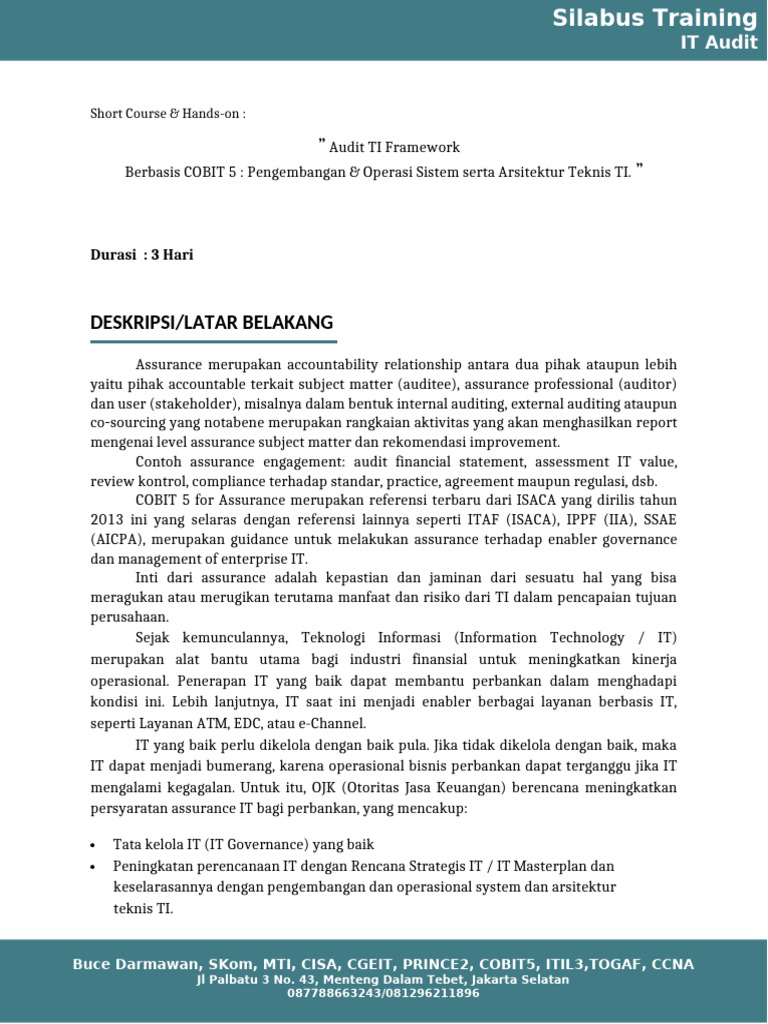 Silabus Training IT Audit Berbasis COBIT | PDF