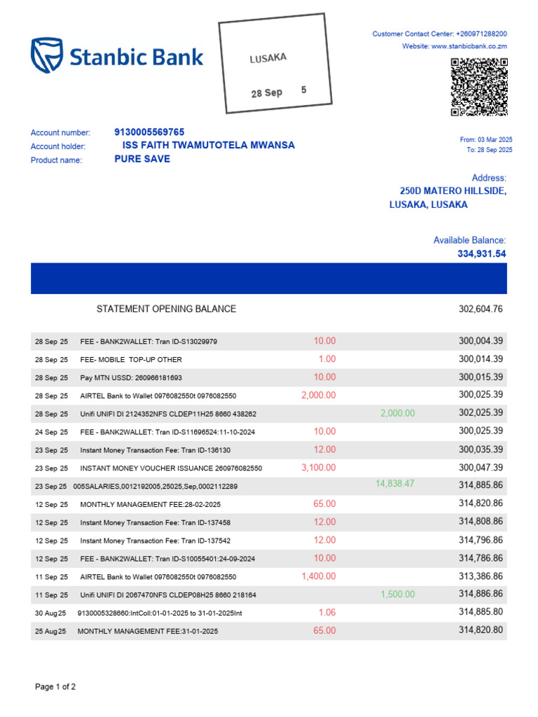 FAITH Stanbic Bank Statement | PDF | Banks | Banking Technology