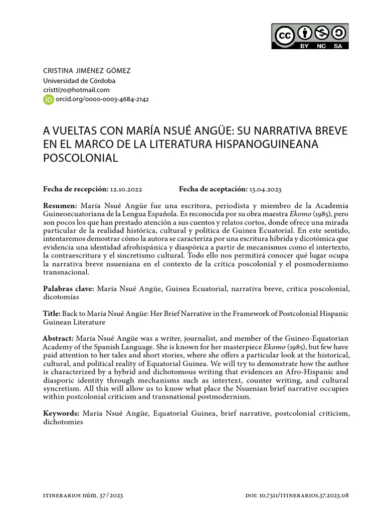 A Vueltas Con María Nsué Angüe: Su Narrativa Breve en El Marco de La ...