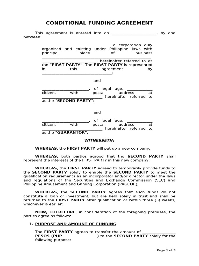 Conditional Funding Agreement | PDF | Banks | Private Law