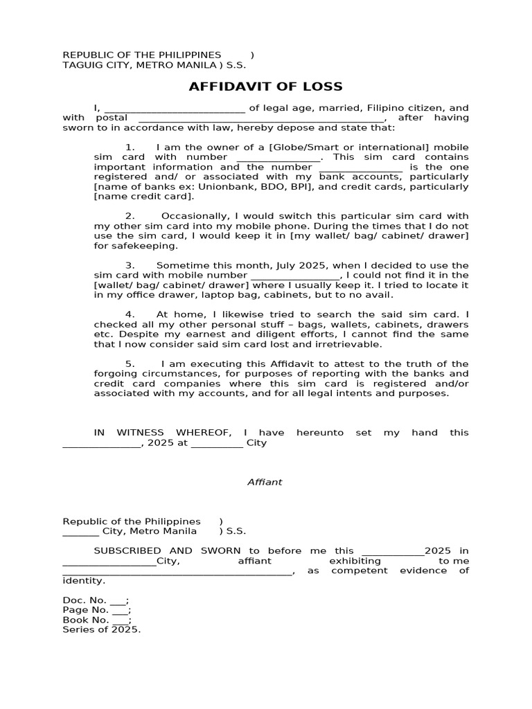 Draft Affidavit of Loss | PDF