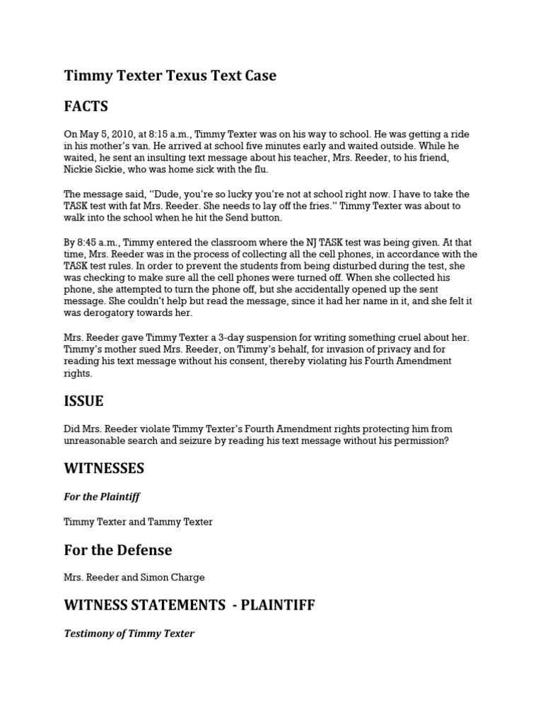 Timmy Texter's Text Message Case | PDF | Defamation | Fourth Amendment ...