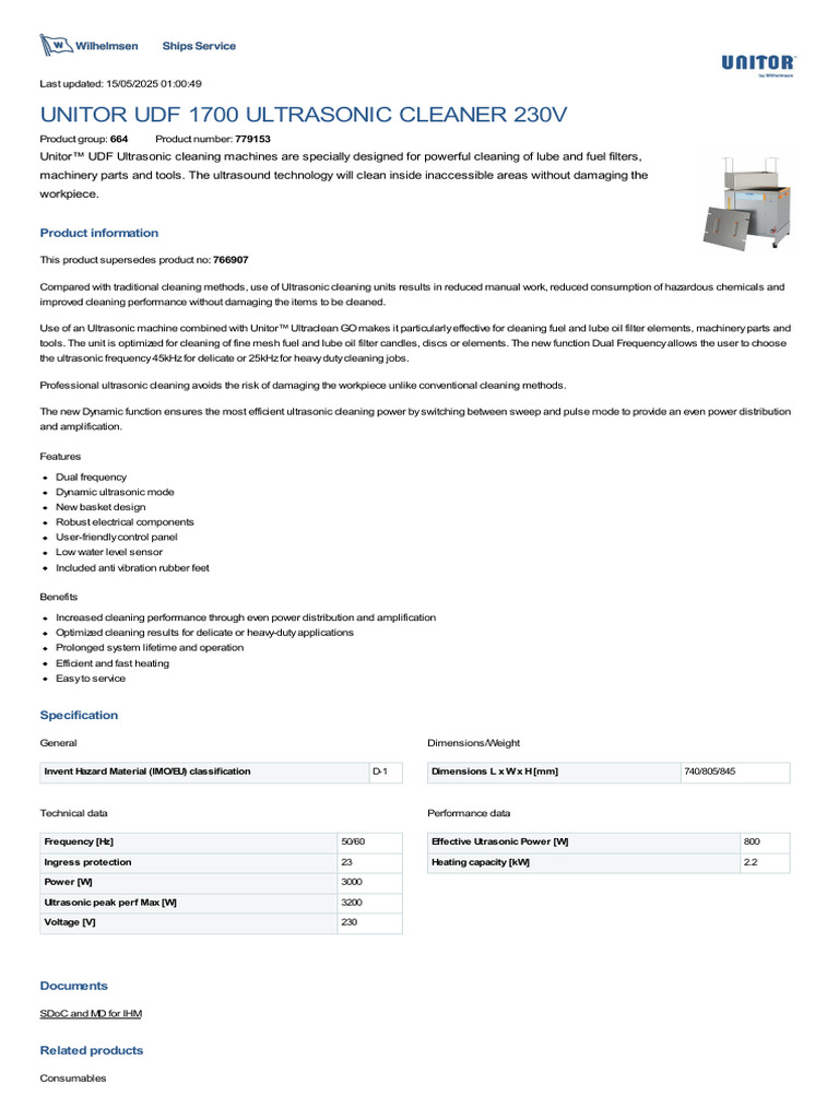 Unitor UDF 1700 Ultrasonic Cleaner Overview | PDF | Ultrasound | Mains ...