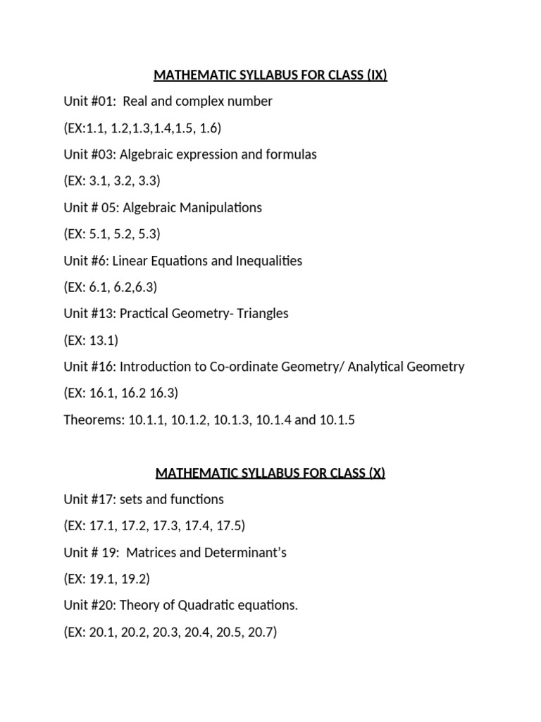 Class IX & X Math Syllabus Overview | PDF