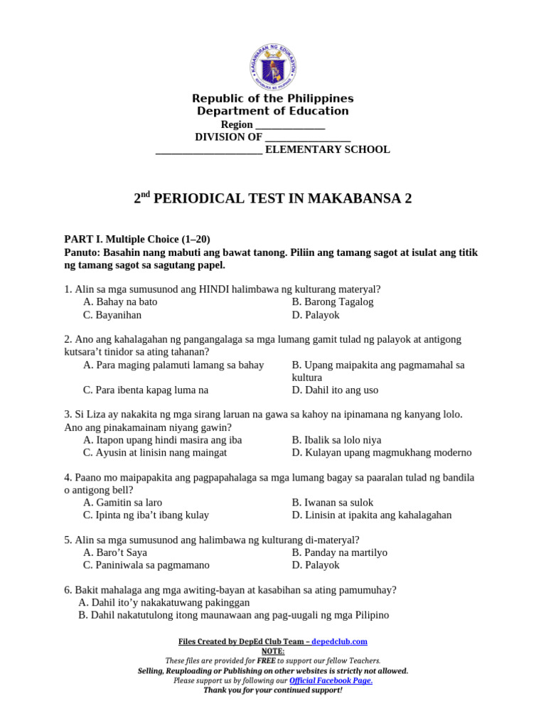 DTC PT Makabansa 2 q2 Matatag With Tos Key | PDF