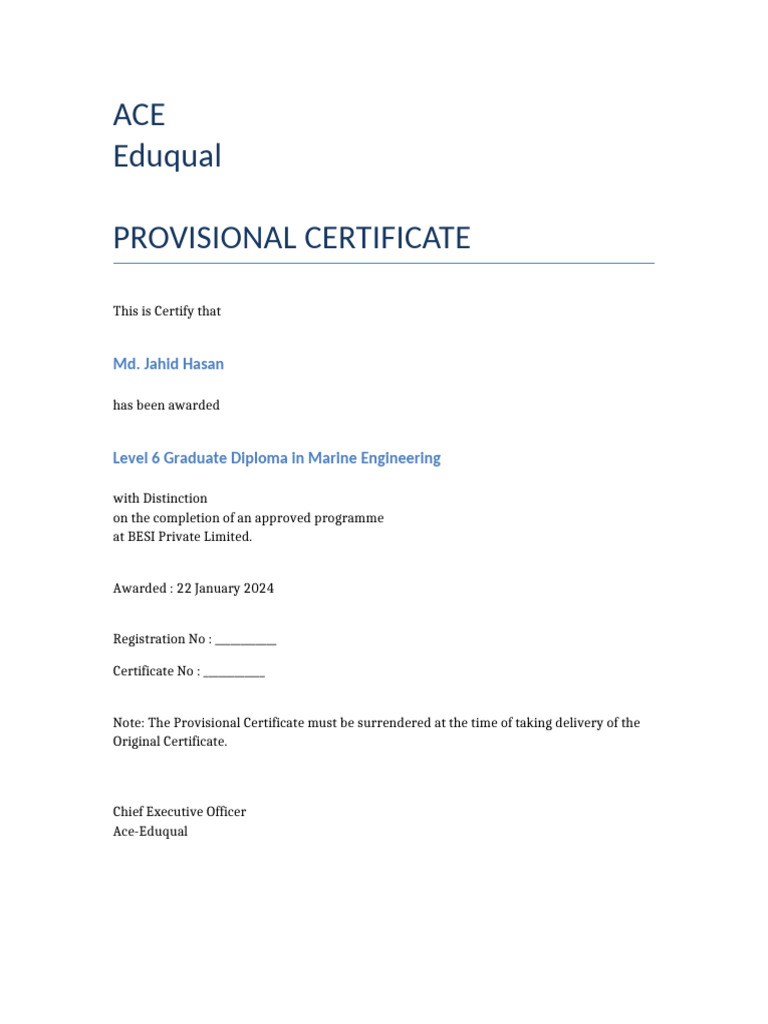 Provisional Certificate | PDF