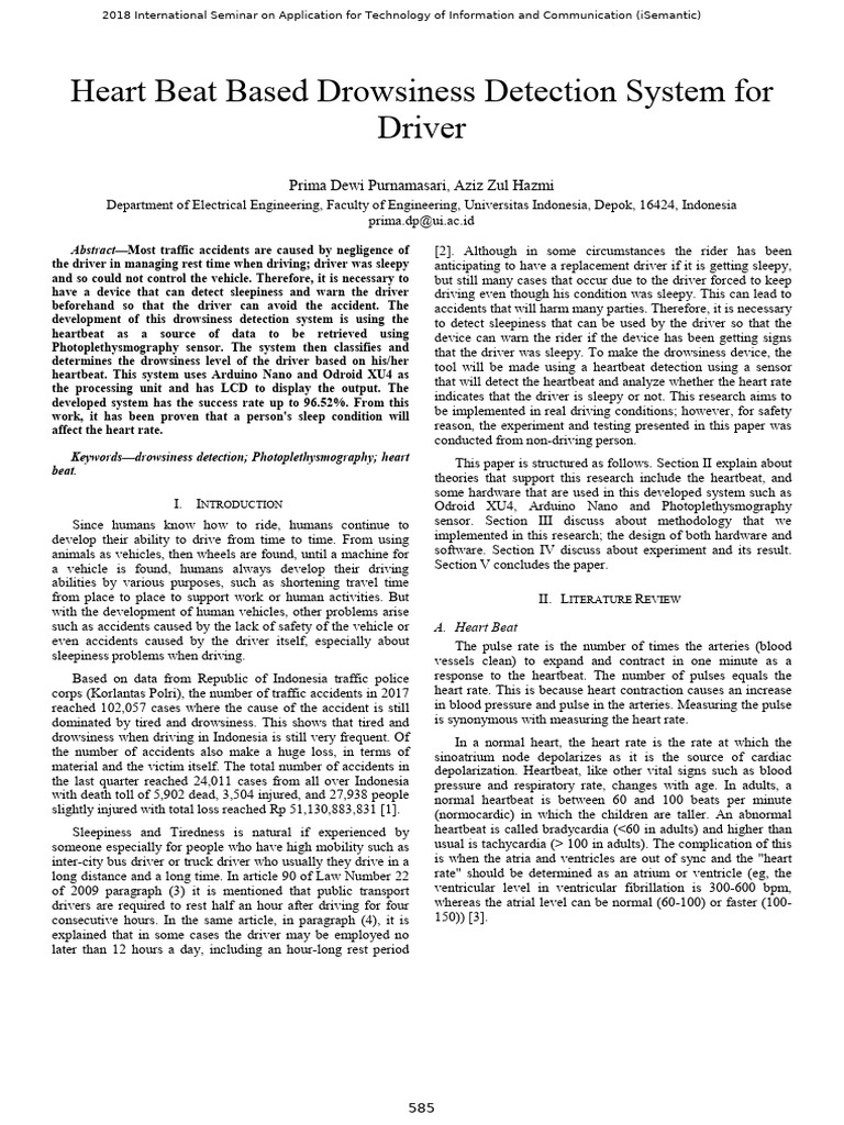 Heart Beat Based Drowsiness Detection System For Driver | PDF | Heart ...