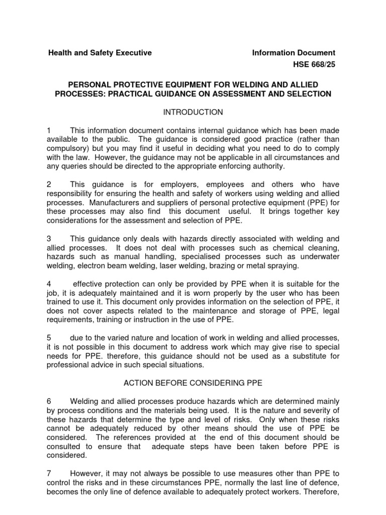 Welding PPE Selection Guidance | PDF | Personal Protective Equipment ...