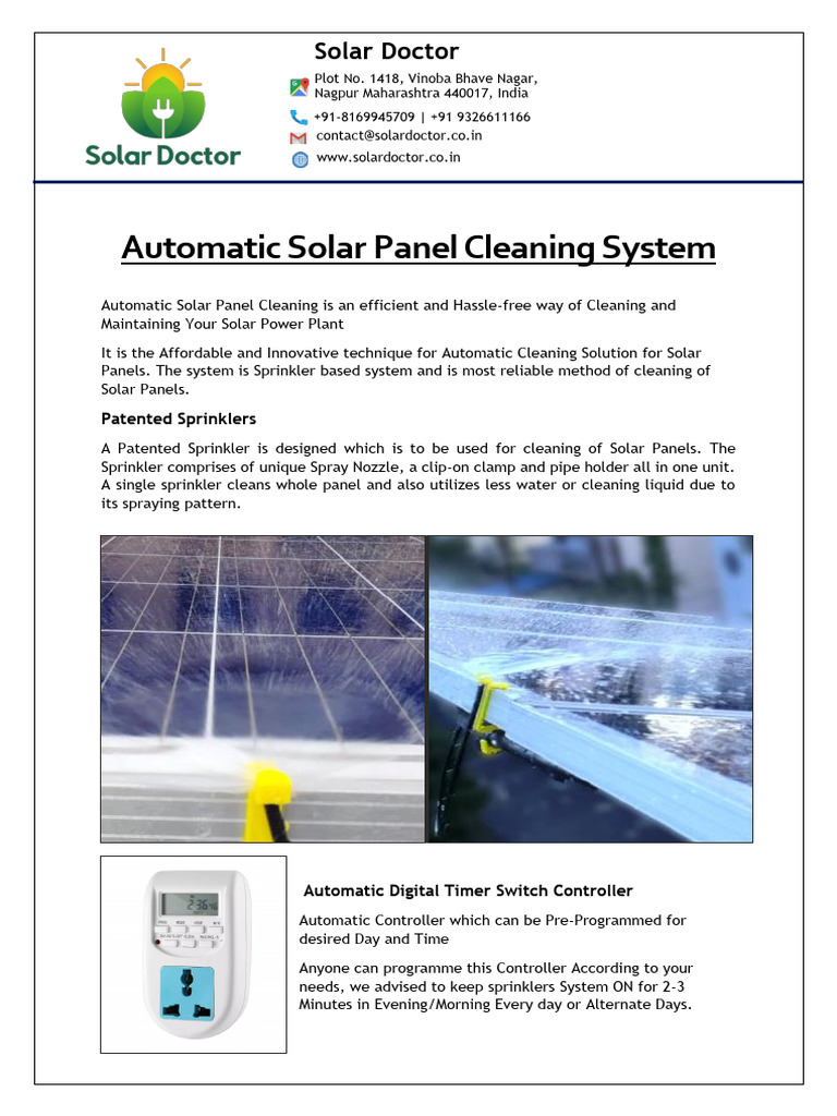 Automatic Solar Panel Cleaning System | PDF | Fire Sprinkler System ...