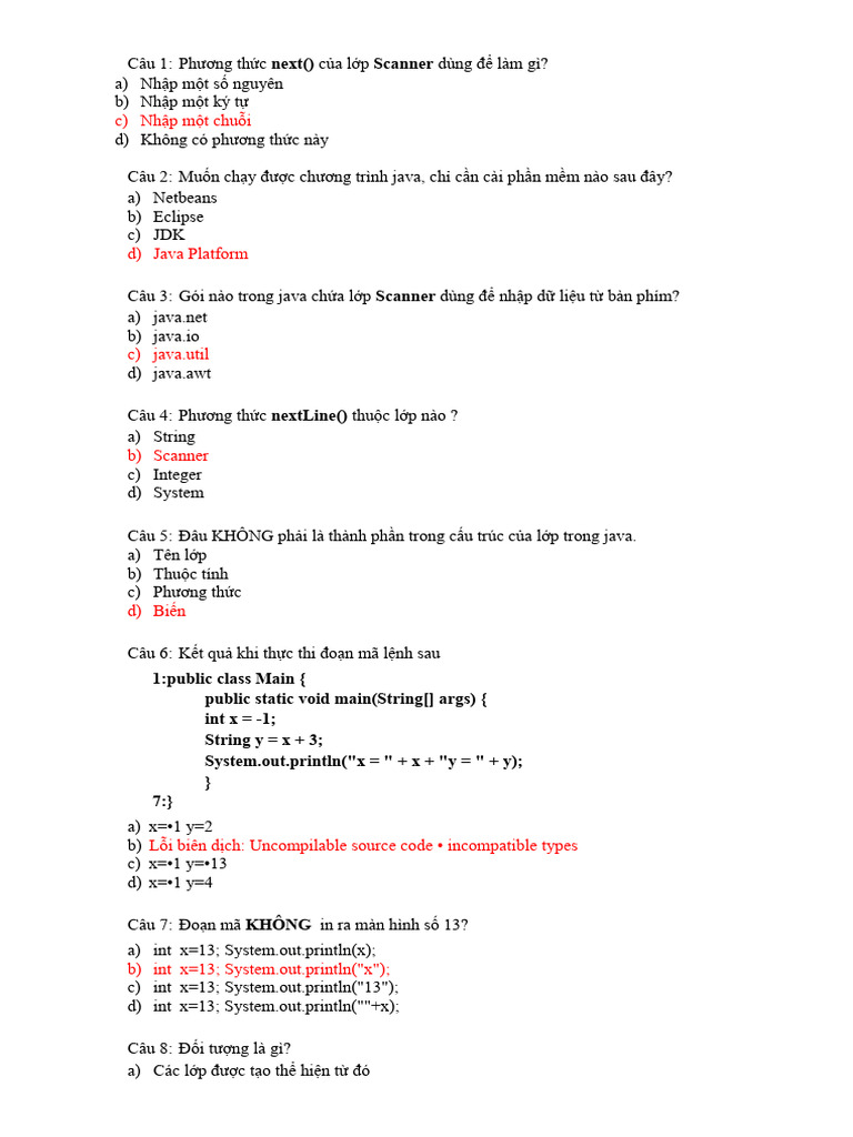 Cau Hoi Trac Nghiem Java | PDF