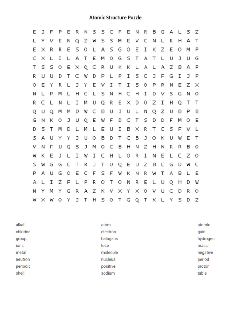 Atomic Structure Puzzle | PDF