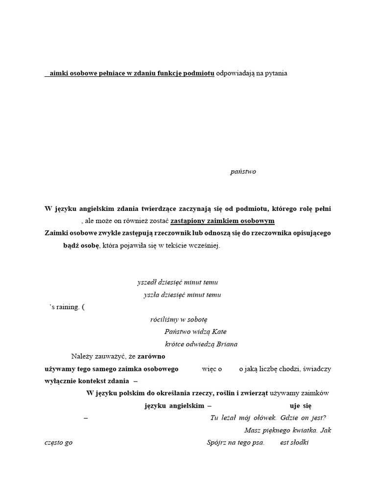 ZAIMKI OSOBOWE Teoria + Zadania | PDF