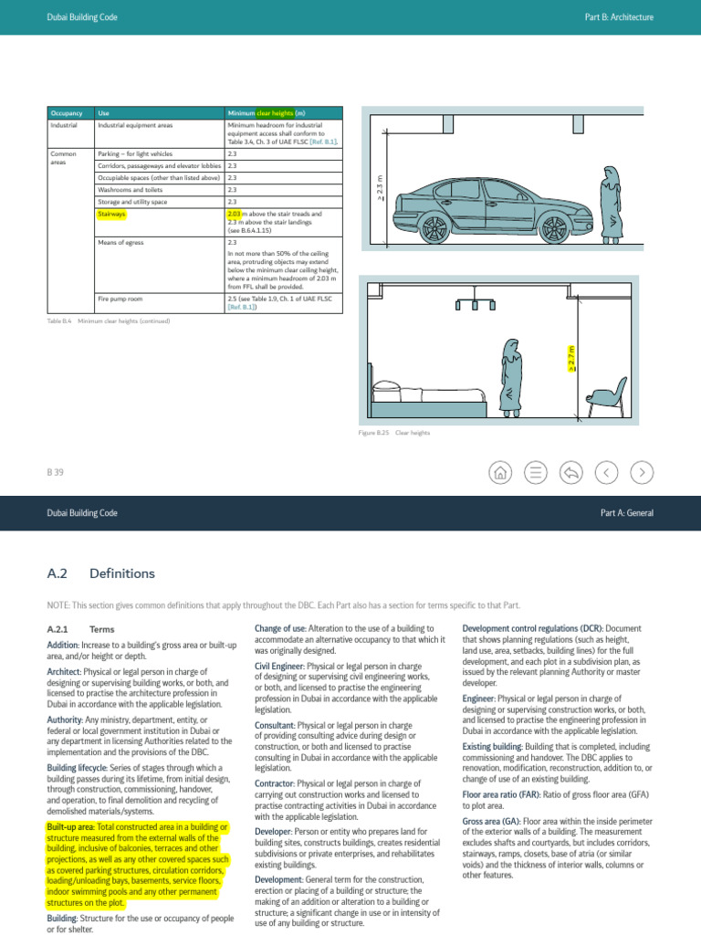 Dubai Building Code: Clear Heights Standards | PDF | Stairs | Elevator