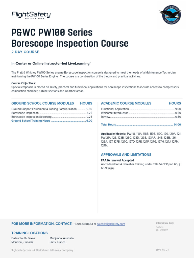 PW100 Borescope Inspection Course | PDF | Engines | Rotating Machines