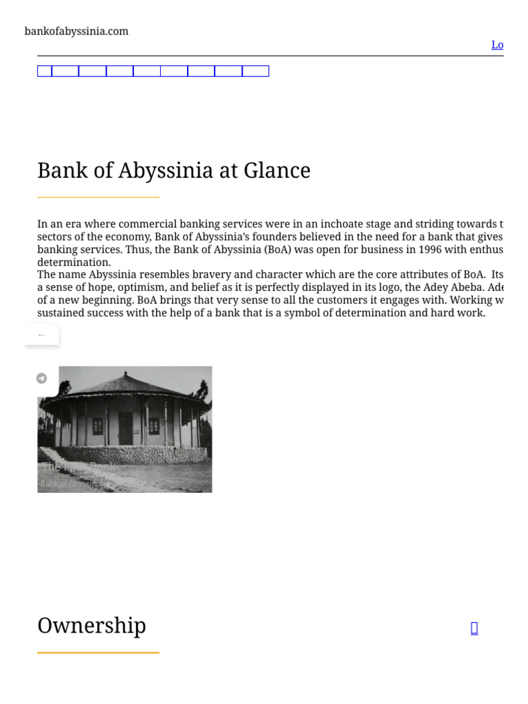 Bank of Abyssinia: Ethiopia's First Bank | PDF | Banks | Ethiopia
