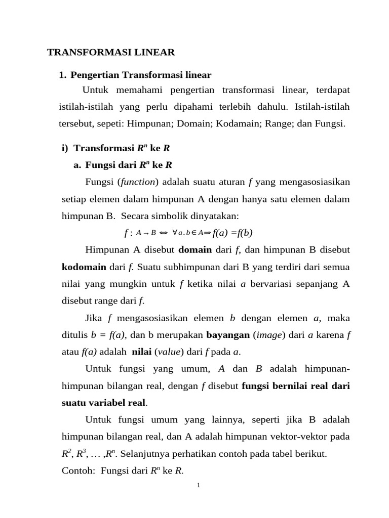 Pengertian dan Contoh Transformasi Linear | PDF