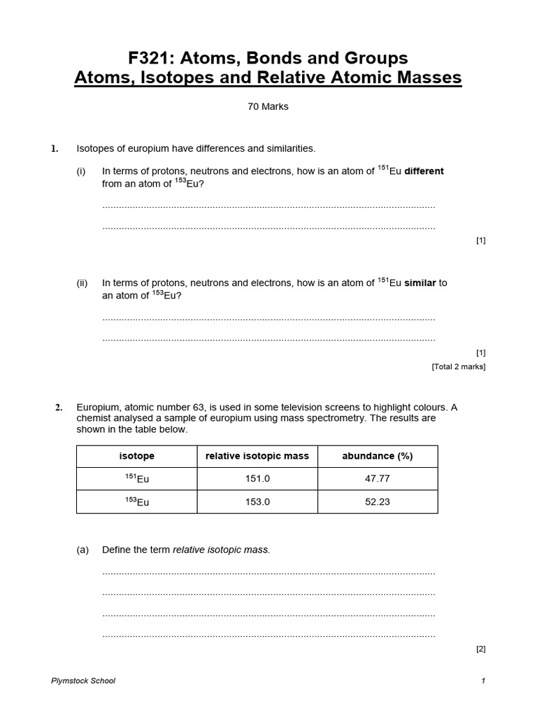 Atoms, Isotopes and Relative Atomic Masses | PDF | Isotope | Atoms