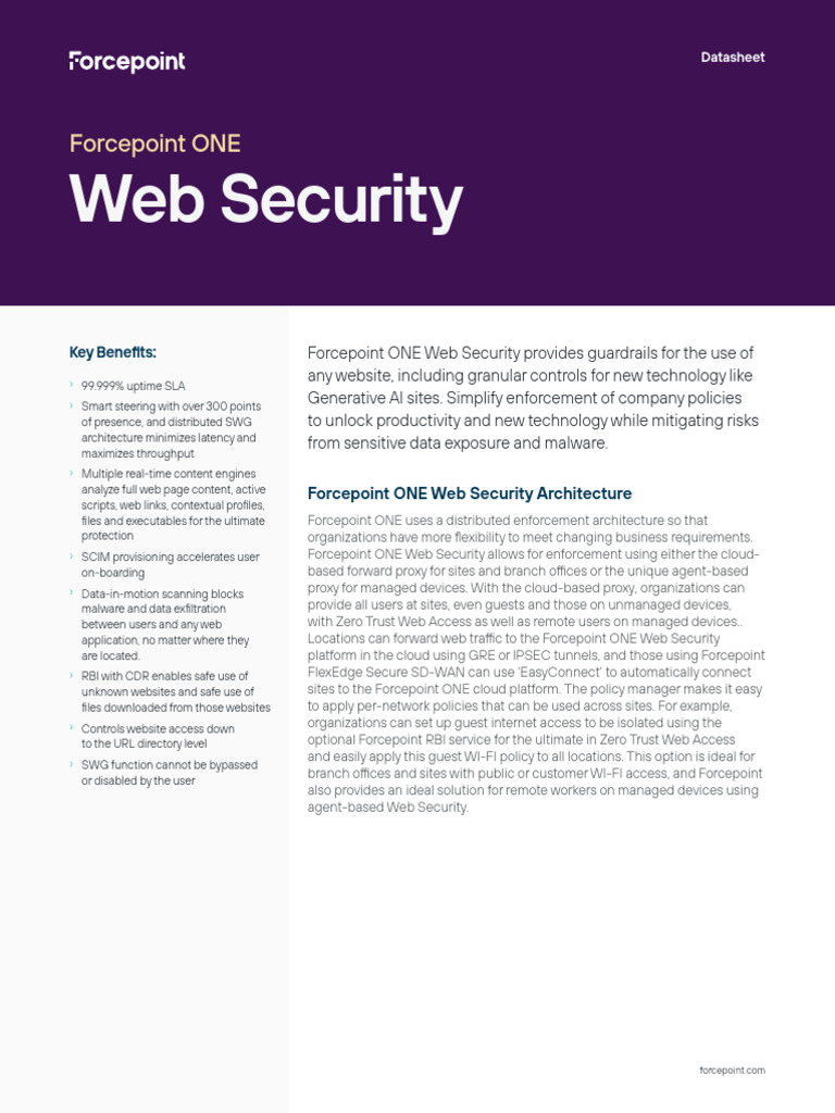 Forcepoint ONE Web Security Datasheet | PDF | World Wide Web | Internet & Web