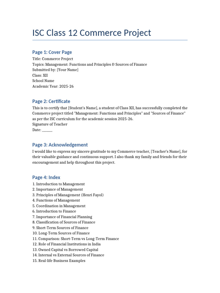 ISC Class 12 Commerce Project Overview | PDF | Economies | Business