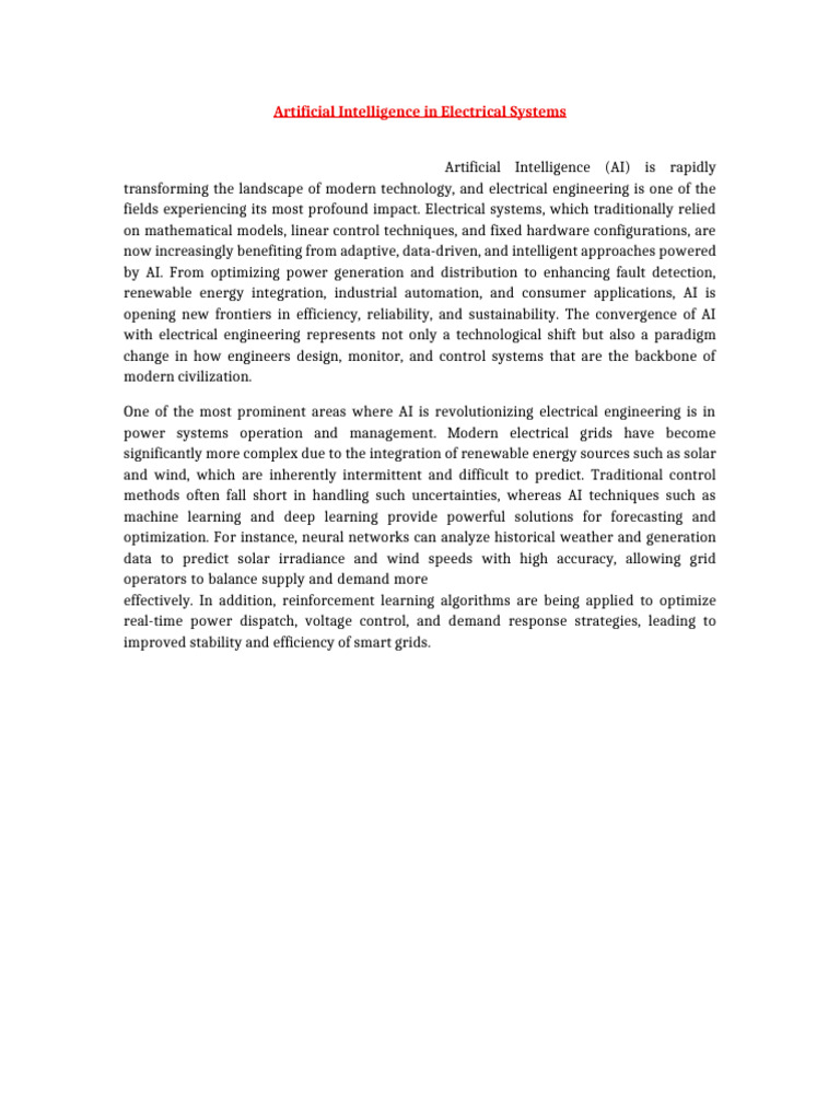 AI Transforming Electrical Systems | PDF | Artificial Intelligence ...